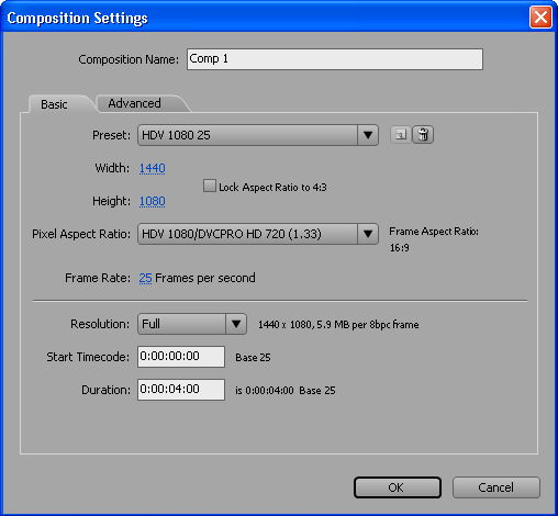 Adobe After Effects Composition Settings Adobe After Effects Composition Settings